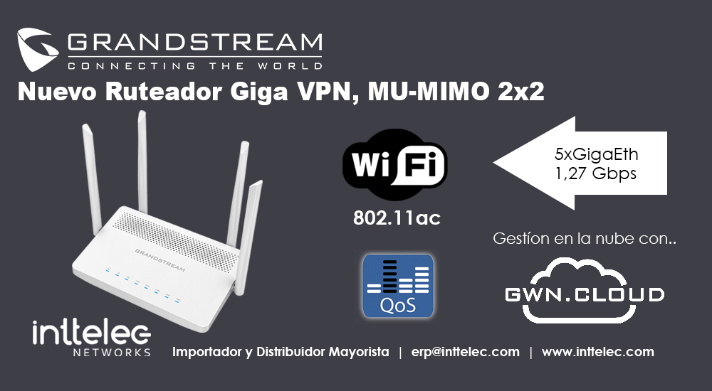 Mayorista Grandstream, GWN7052, Router WiFi ac, 5xGigaEth, MIMO 2x2 ...
